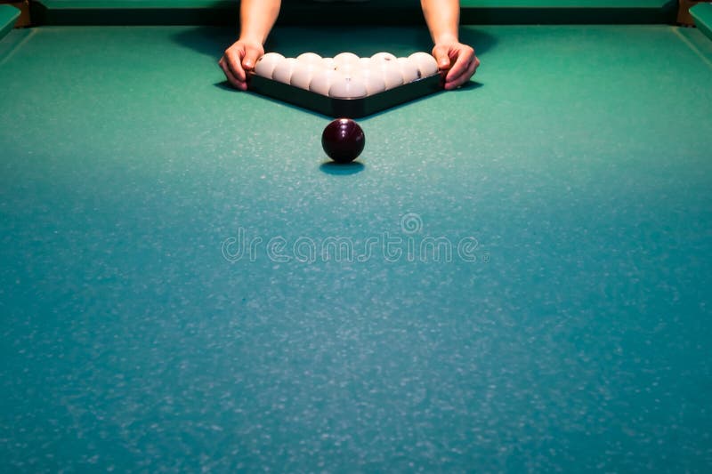 Player`s Hands Correct the Triangle Game Balls for Billiards on the ...