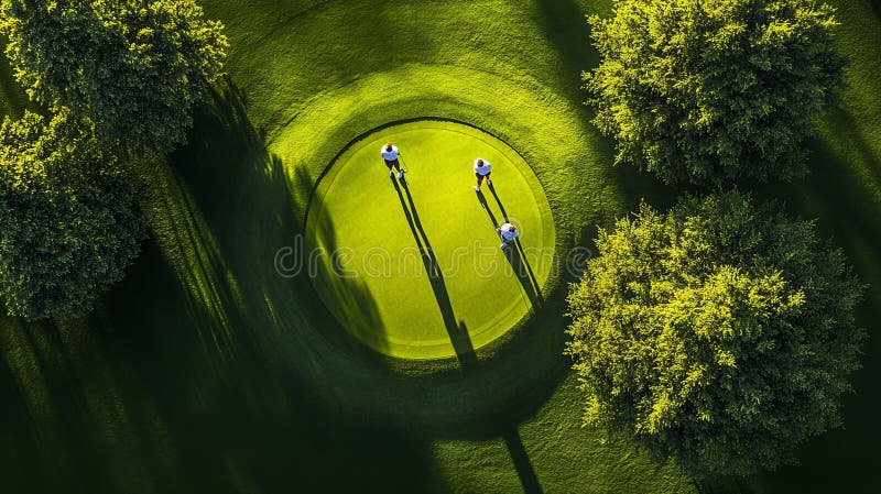 Players on the Golf Course are Captured from an Overhead Perspective ...