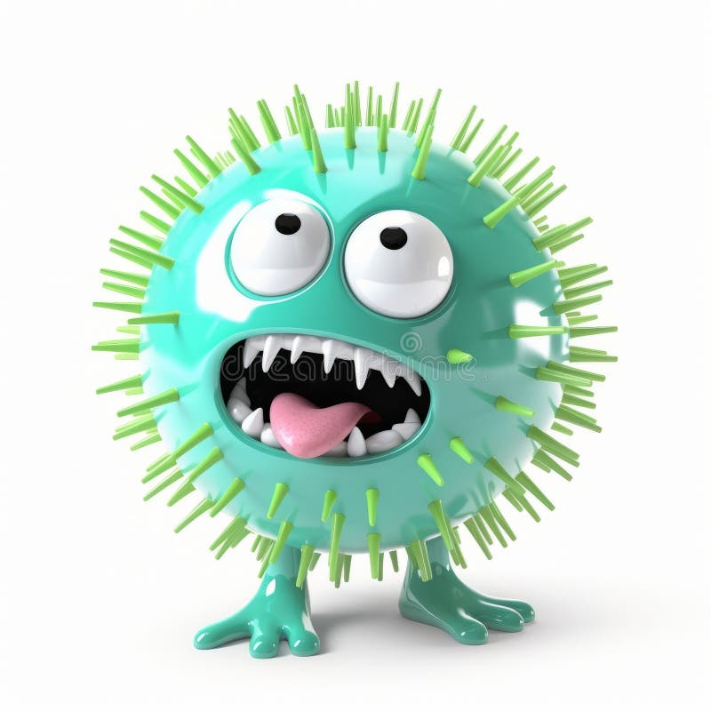 Playful 3d Germ: Green Cylindrical Virus with Wide Open Mouth Stock ...