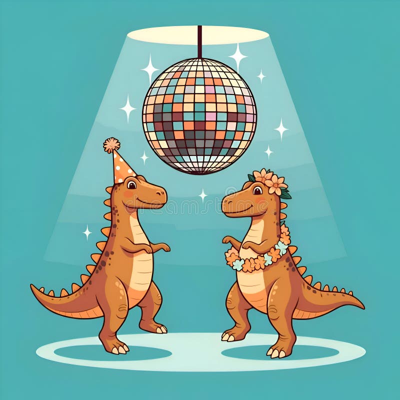 AI-Generated Image of Cartoon Dinosaurs Dancing Under a Disco Ball Stock Illustration ...