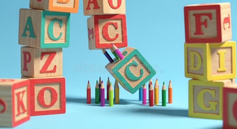 Playful Alphabet Blocks with Falling Letter and Tiny Pencils Trying To ...
