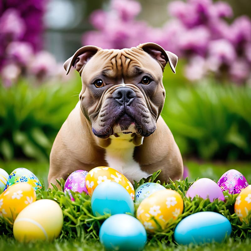 A Cool American Bully with a Mischievous Grin Hiding Behind an Easter ...