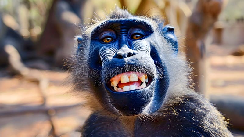 Playful and Amusing Portrait of a Smiling Baboon Primate Displaying Its ...