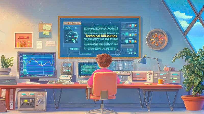 A Playful, Animated Technical Difficulties Screen with Cartoon-style ...