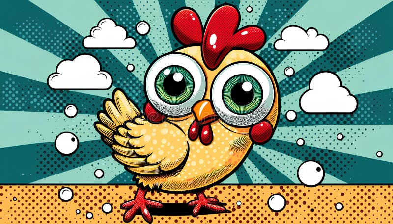 Playful Artwork Featuring a Cartoon Chicken with Oversized, Expressiv ...