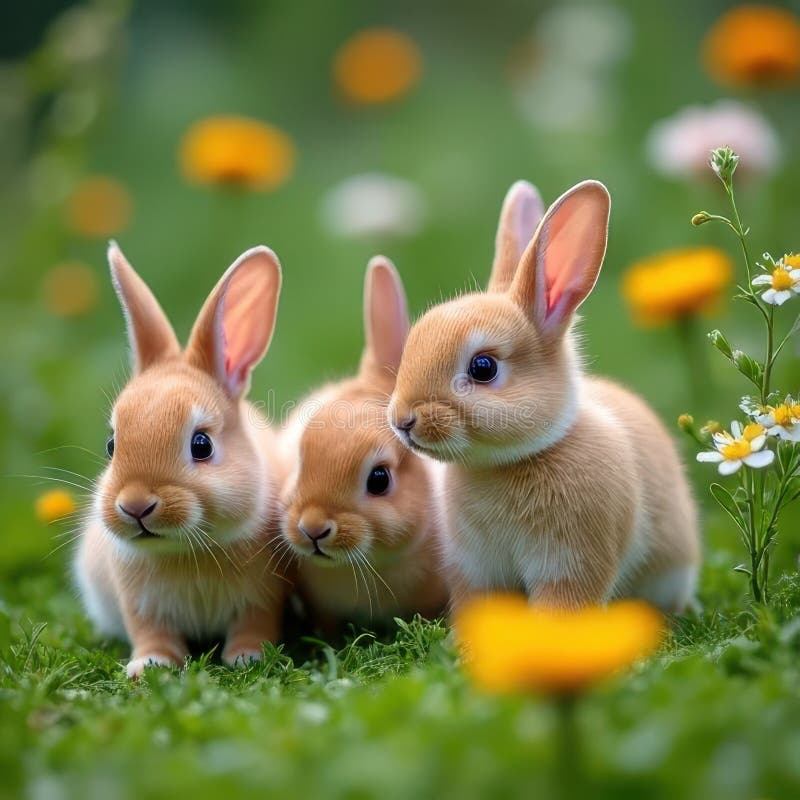 Playful Baby Bunnies in a Garden Setting Stock Photo - Image of light ...