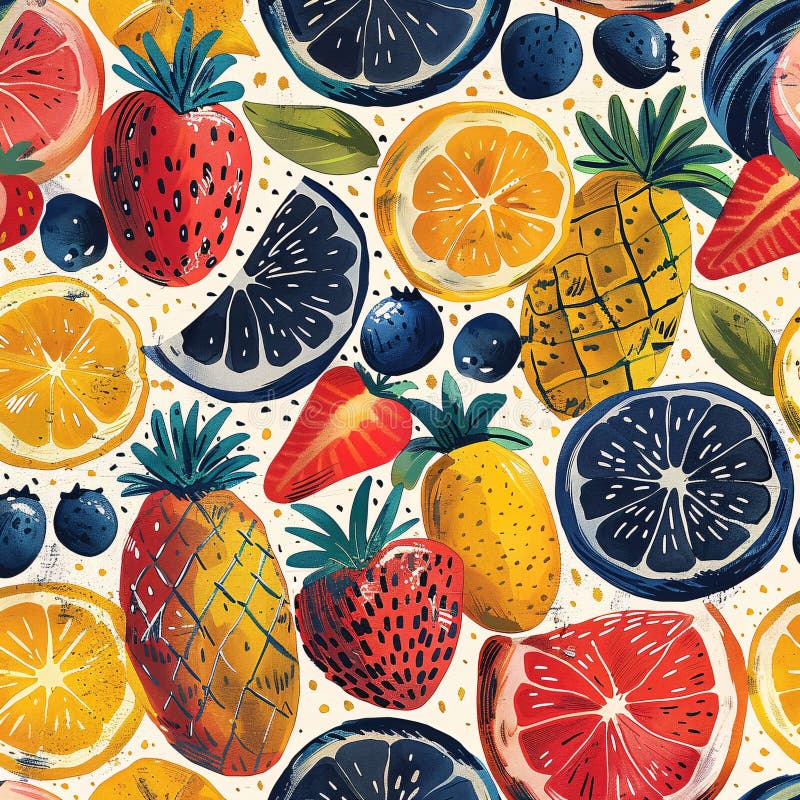Playful Summer Fruits Pattern Background. Stock Illustration ...
