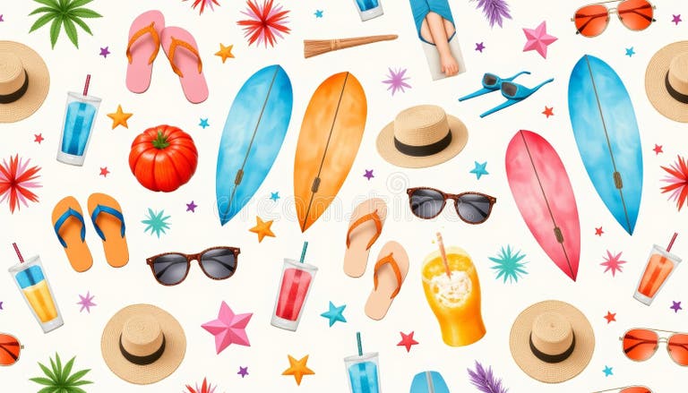 Playful Beach-themed Elements Pattern, Summer Fun Stock Photo - Image ...