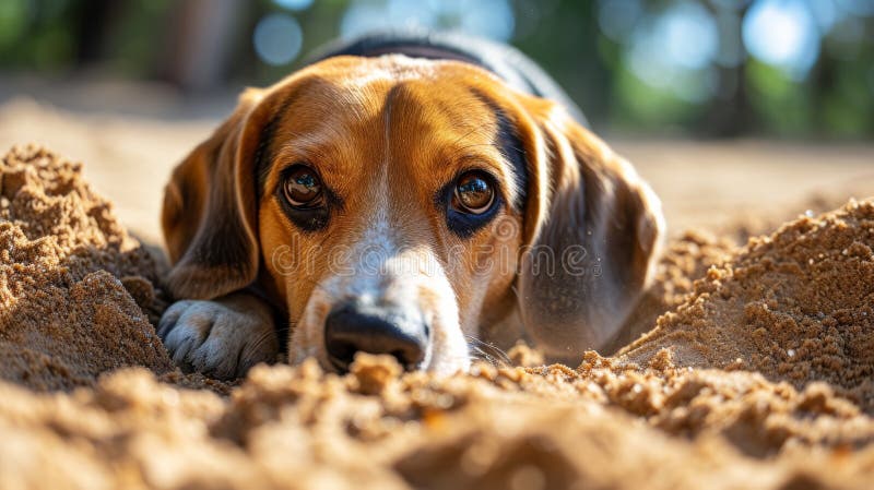 Playful Beagle Digging in Sandbox Stock Photo - Image of adorable ...