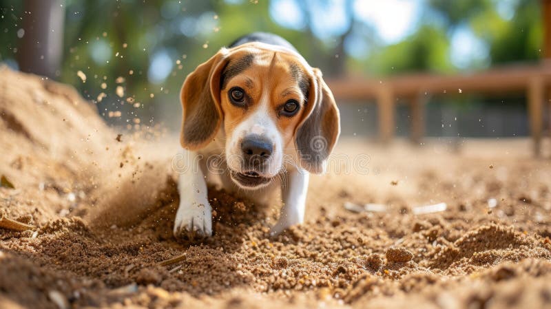 Playful Beagle Digging in Sandbox Stock Photo - Image of breed ...