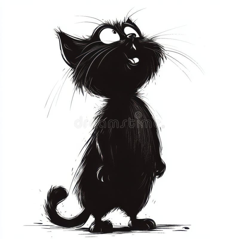 Playful Black Cat Looking Upward Cartoon Illustration Stock ...