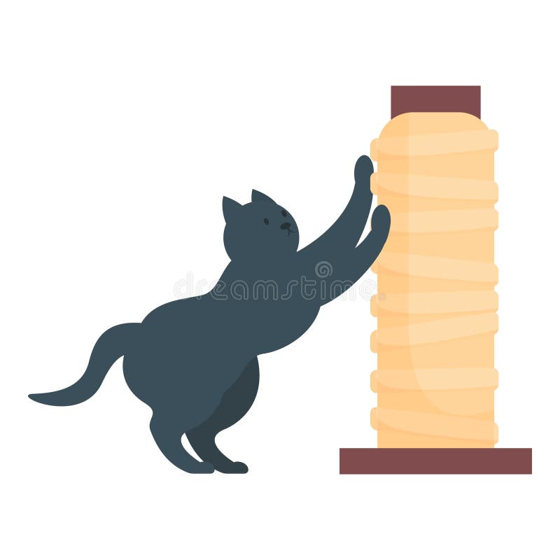 Playful Black Cat Scratching on a Cat Scratching Post Stock ...