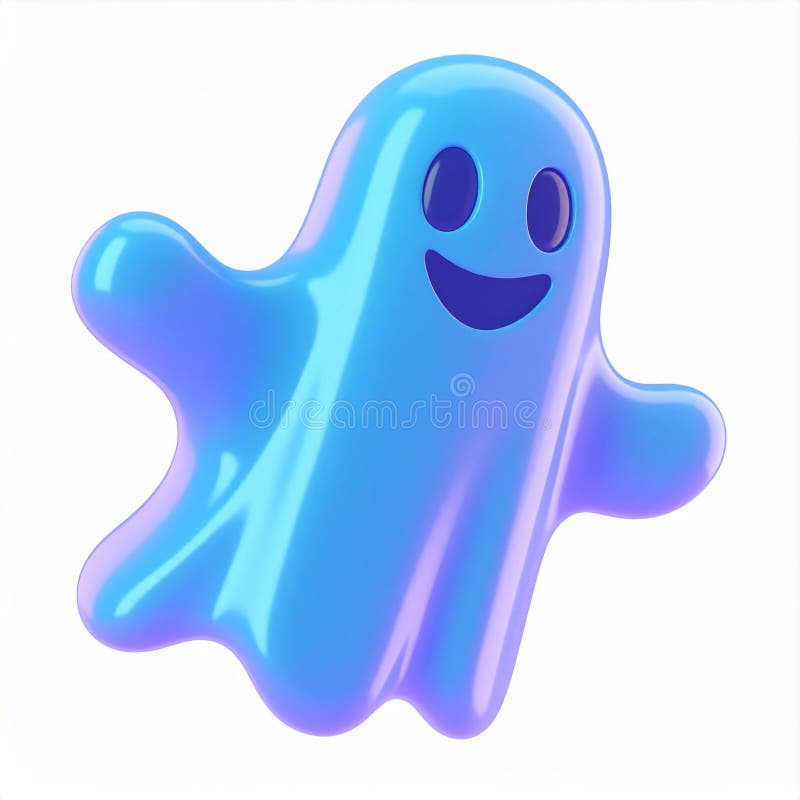 Playful Blue Cartoon Ghost 3D Render Stock Illustration - Illustration ...