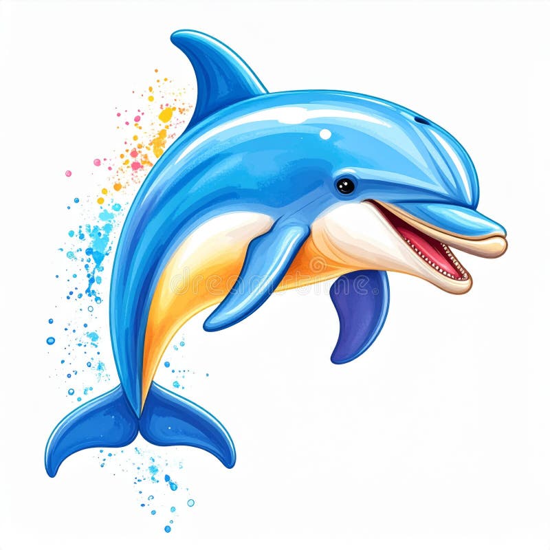 Playful Blue Dolphin Leaping in Colorful Water Splash Stock Photo ...