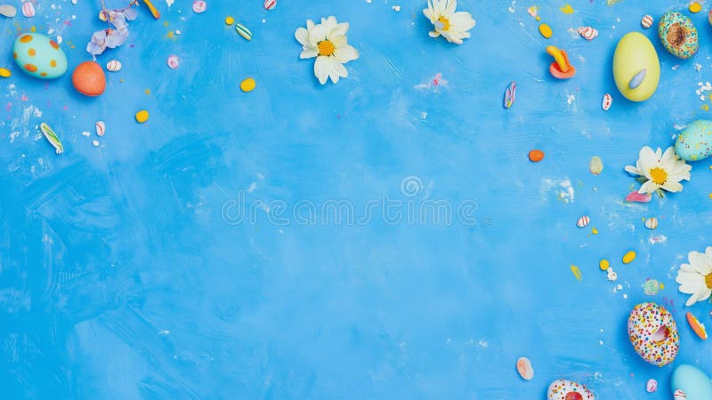 Playful Blue Easter Background with Eggs and Daisies Stock Illustration ...