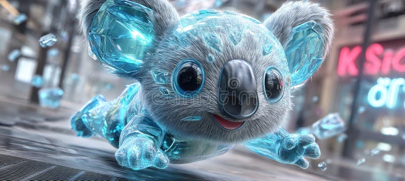 Playful Blue Holographic Koala Made of Glass with Digital Rendering ...