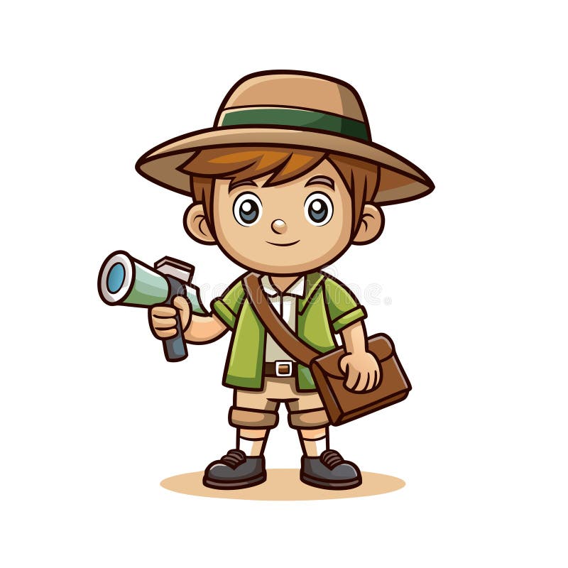 Playful Boy Exploring with Map Stock Vector - Illustration of exploring ...