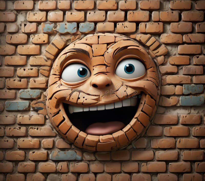 Playful Brick Face Sculpture Embedded in a Wall Stock Image - Image of ...