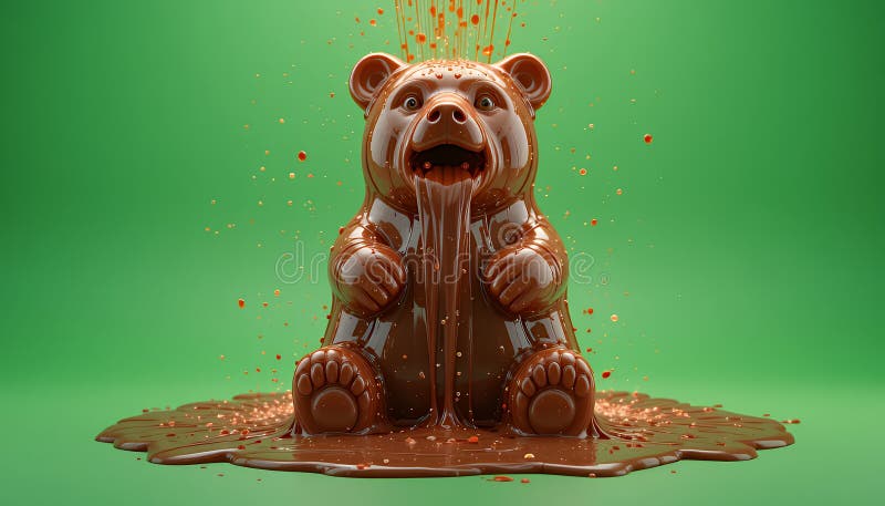 Playful Brown Bear Cub Covered in Chocolate Syrup 3D Render Stock ...