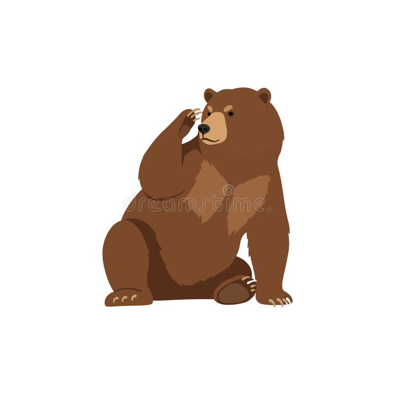 A Playful Brown Bear Sitting and Scratching Its Head in a Minimal Style ...