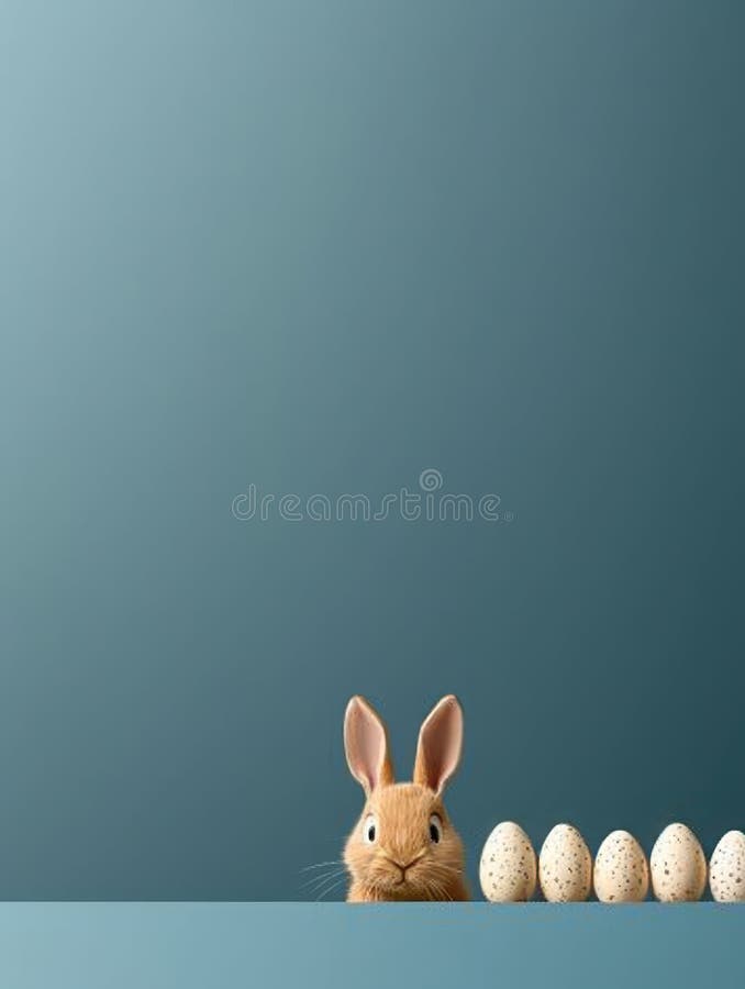 Playful Bunny Peeking Over Table with Decorative Eggs in Serene Setting ...
