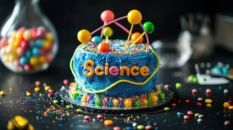 Vibrant Science-themed Cake with Molecule Decorations Stock Photo ...