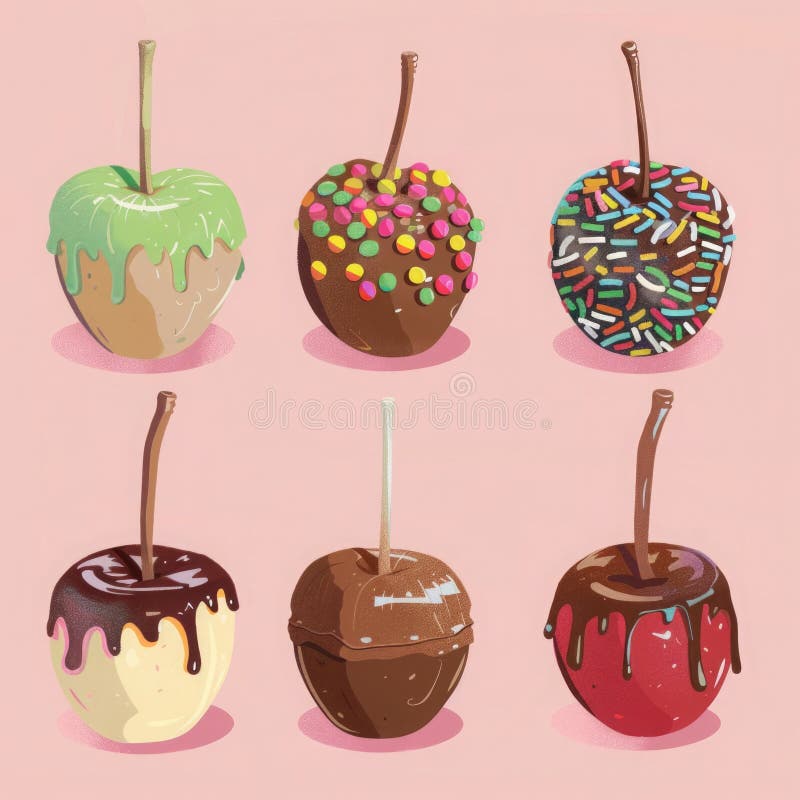 Playful Candy Apples with Various Coatings on a Pastel Pink Background ...