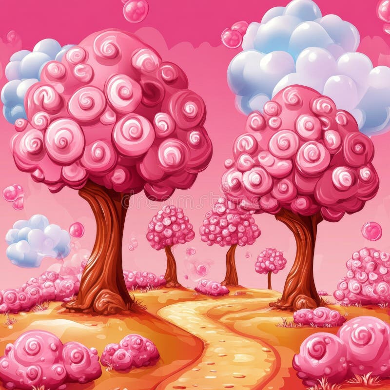 A Playful Candy Terrain Dotted with Lollipop Trees and a Sugary Path ...