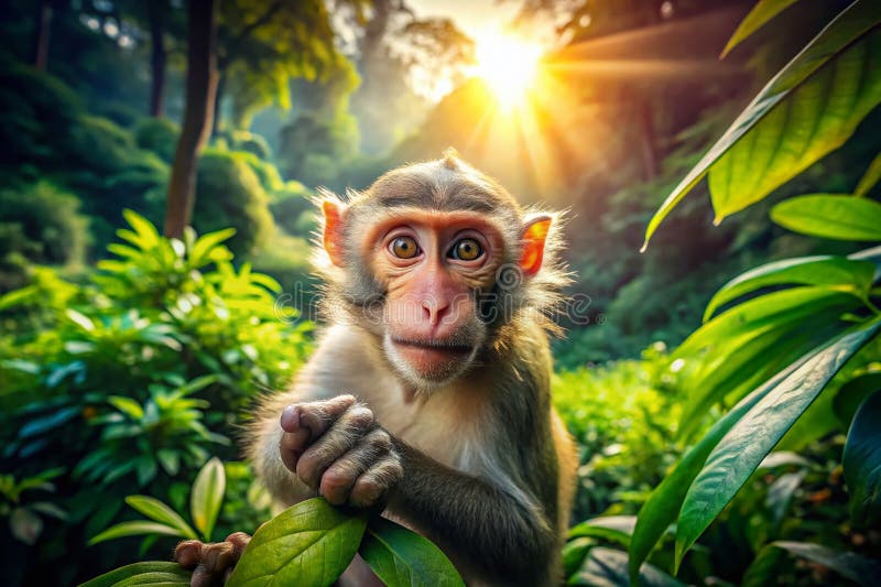 A Playful Capuchin Monkey Displays a Mischievous Gesture from Above an ...