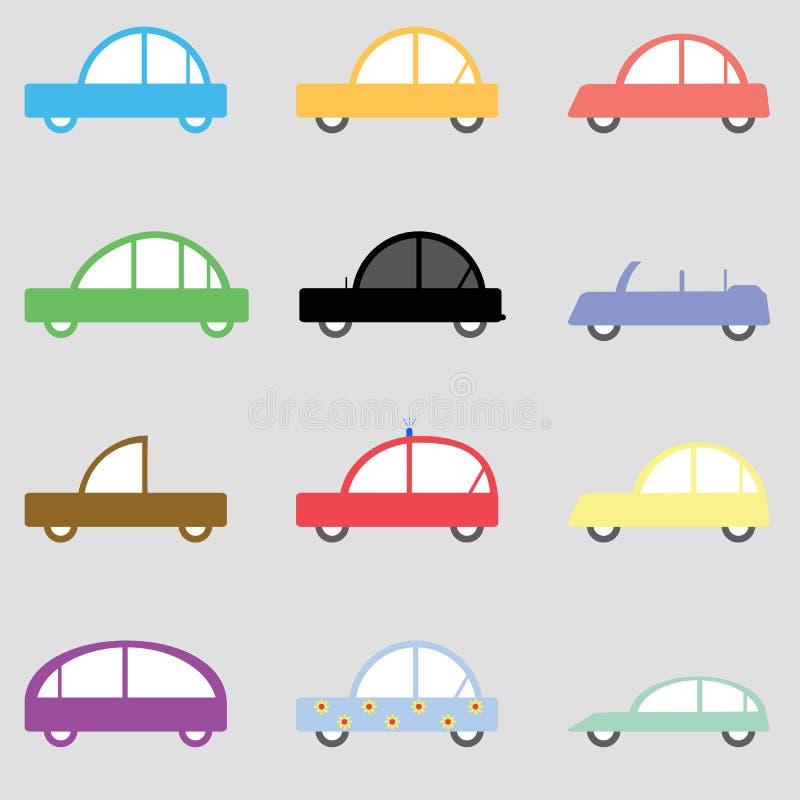 Playful Car Illustrations, Set Multi Forms and Colors Stock ...