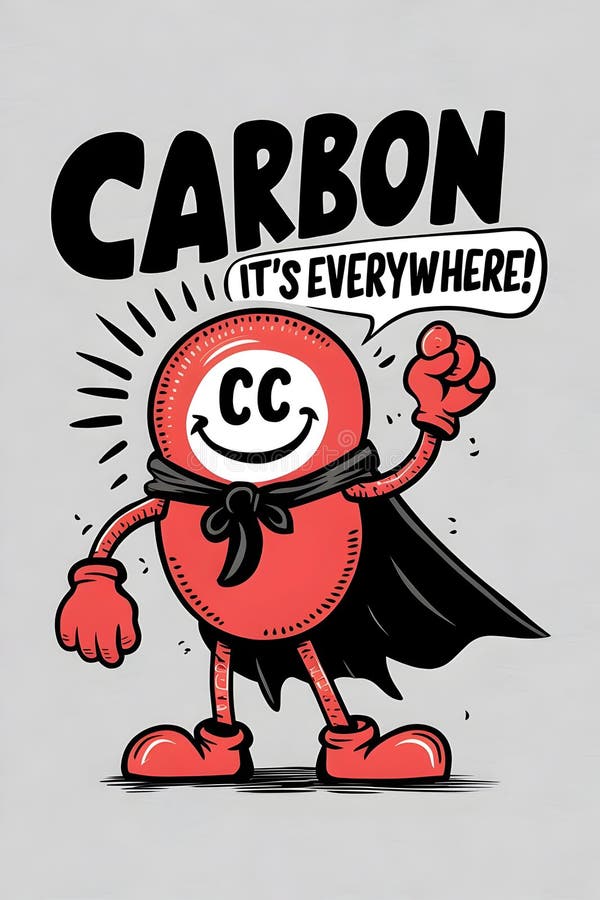 Playful Carbon Element Comic Character with Fun Science Phrase Stock ...