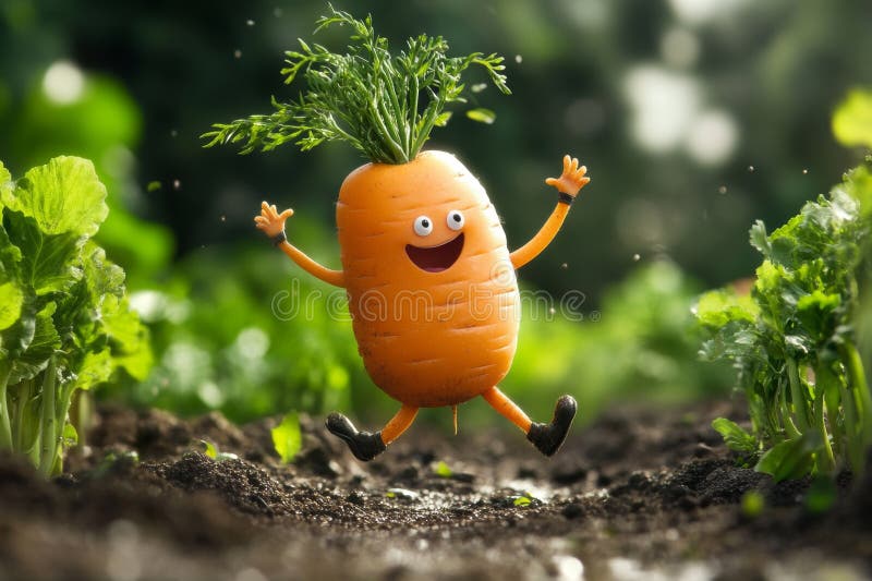 Playful Cartoon Carrot with Tiny Limbs Dancing Joyfully in a Lively ...