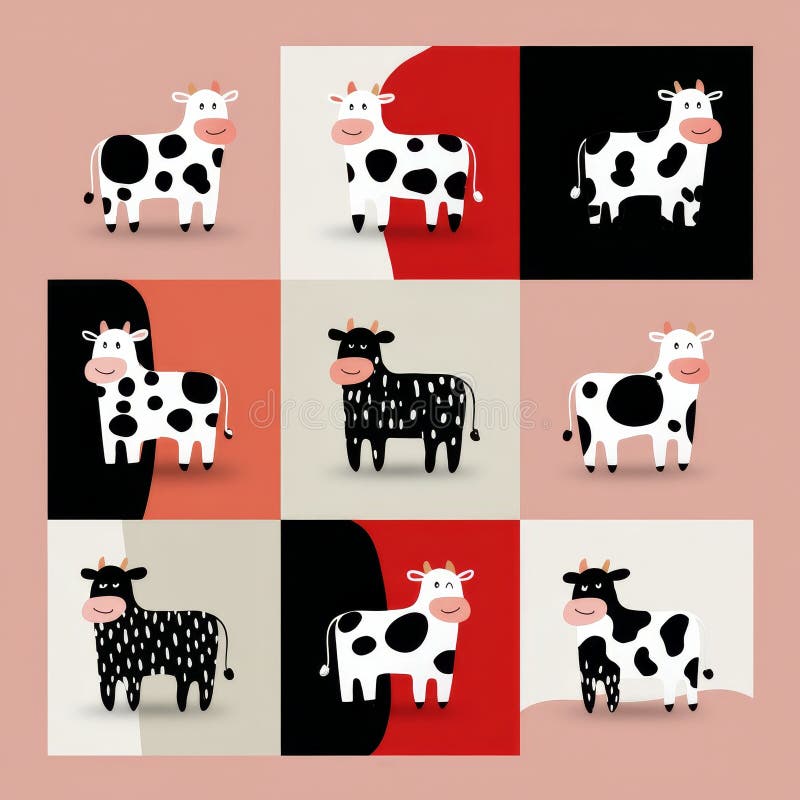 Playful Cartoon Cows with Various Patterns in Modern Collage Style ...