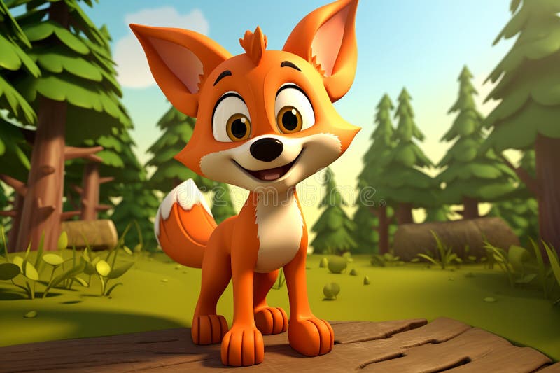 Playful Cartoon Fox 3D Fun for Kids Stock Illustration - Illustration ...