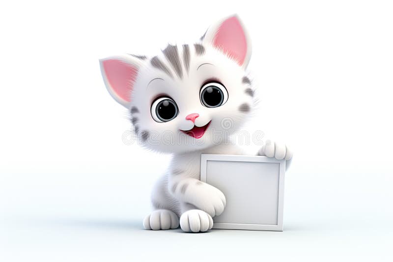 A Playful Cartoon Kitten Holding a Blank Sign, Cute Kitten with a Blank ...