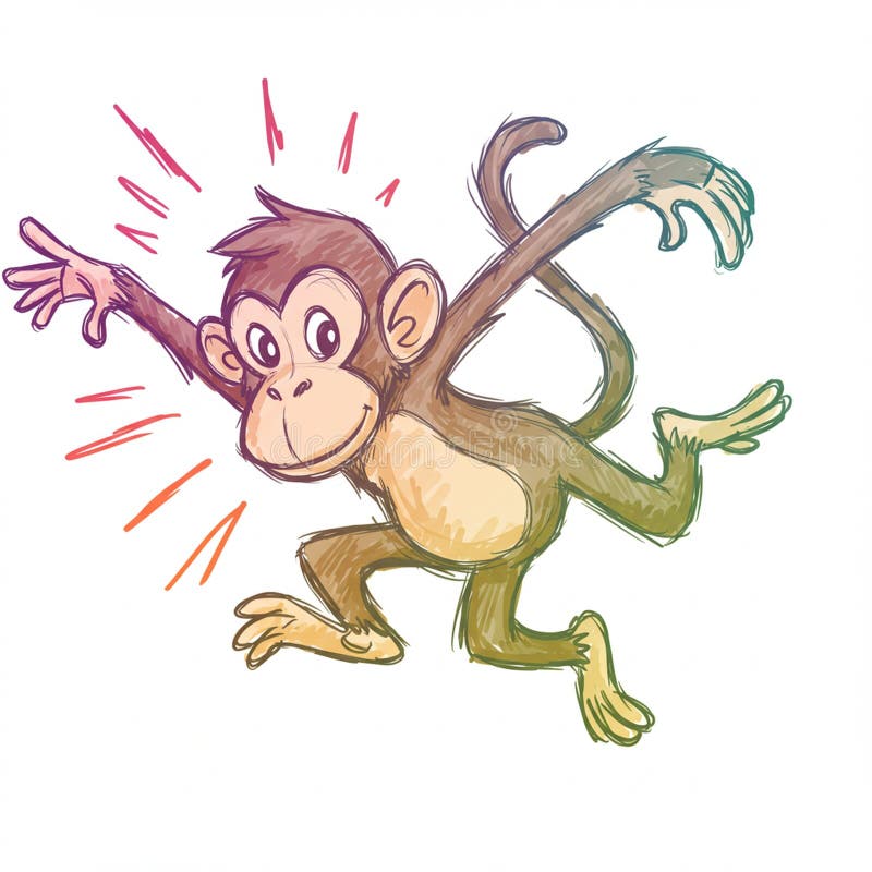 A Playful Cartoon Monkey is Depicted in a Dynamic, Leaping Pose. the ...