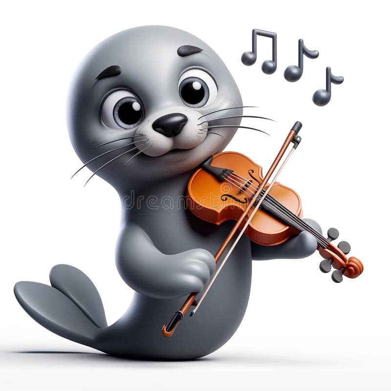 A Playful Cartoon Seal Playing the Violin with Musical Notes Around ...