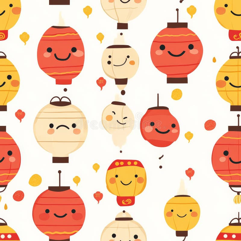 A Playful, Cartoon-style Lunar New Year Lantern Pattern with Cute ...