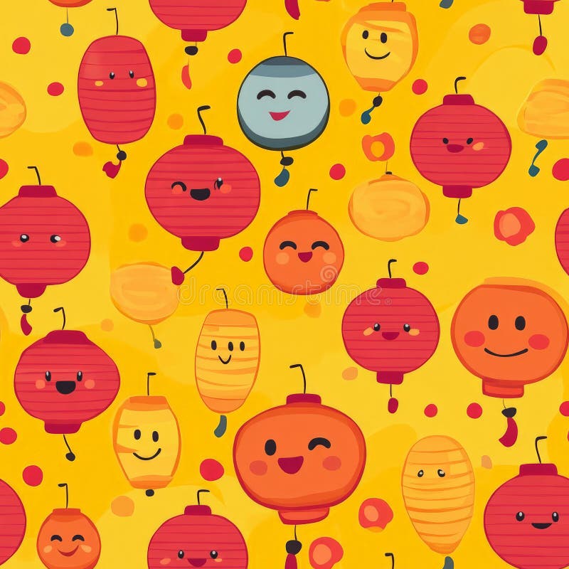A Playful, Cartoon-style Lunar New Year Lantern Pattern with Cute ...
