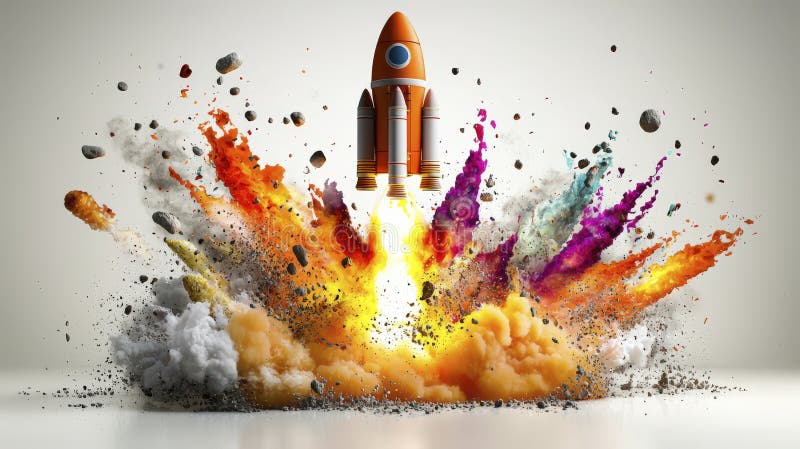 Playful Cartoon-style Rocket Ship Igniting Colorful Explosion Studio ...