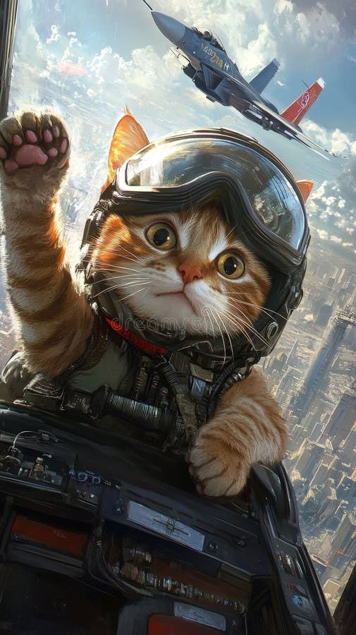 Playful Cat in a Fighter Jet Cockpit with a Determined Expression Stock ...