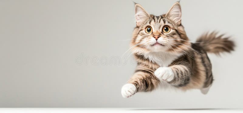 Playful Cat Mid-Air Leap – a Joyful Moment of Feline Energy Stock ...