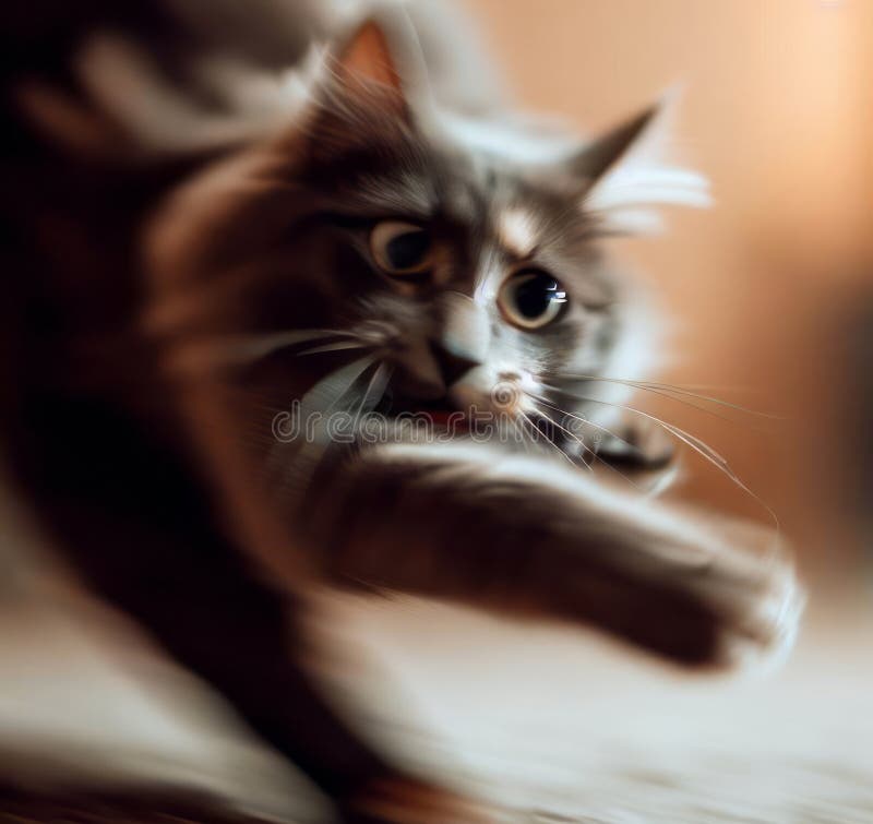 Playful Cat in Motion stock illustration. Illustration of paws - 341471171