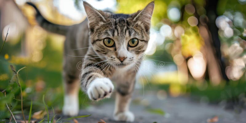 A Playful Cat Running Towards the Camera Stock Image - Image of dynamic ...
