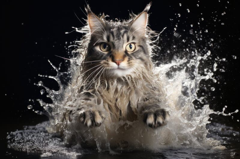 Cat Splashing Water Run Generate Ai Stock Photos - Free & Royalty-Free ...