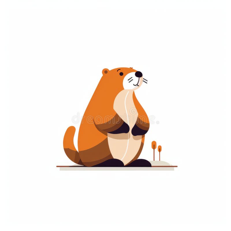 Minimalistic Landscape: Vibrant Beaver Design on White Background Stock ...