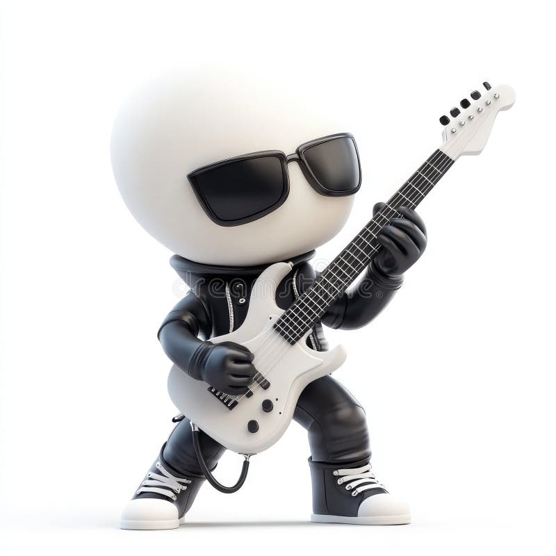 Cool 3D Render of a Rocker Playing Electric Guitar Stock Illustration ...