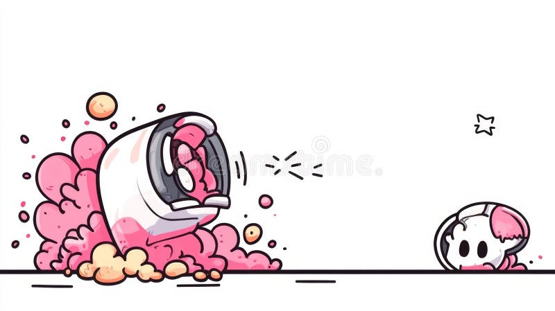 Pink and White Blob Exploding with a Playful Character Rolling by in a ...