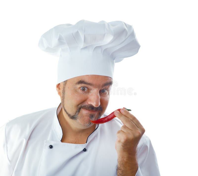 Playful Chef with chili stock photo. Image of food, male - 45711008