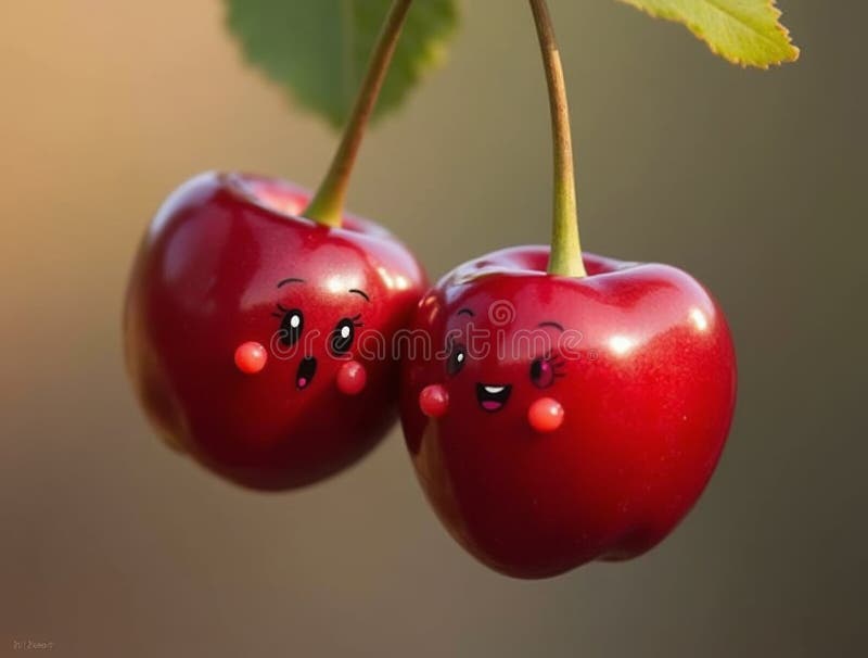 Playful Cherries with Smiling Faces Swinging on a Stem Like Friends ...